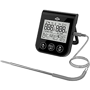 Grillman Digital Meat Thermometer with Leave-in Stainless Steel Probe and Timer for Grills, Smokers and Kitchen Ovens - Preset for Beef, Pork, Poultry and Fish or Set Cooking Times and Target Temps