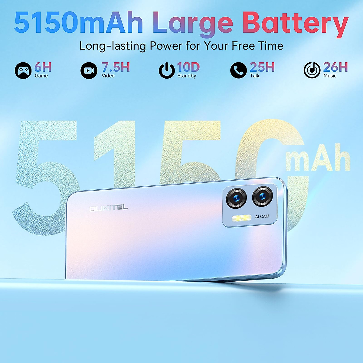 OUKITEL C35 - Cell Phone, 24GB RAM+256GB ROM Android 13 Phone, 50MP+8MP Camera, 6.56" HD+ Display Unlocked Phones, 5150 mAh Battery Mobile Phones,4G Dual SIM T-Mobile Smartphone, Face ID/GPS, Blue