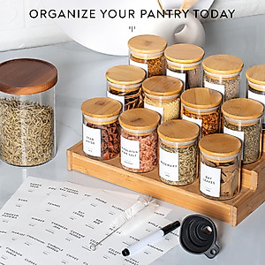 Laramaid 6oz 12Packs Glass Jars Set, Cylinder Spice Jars with Bamboo Lids and Customized Labels, Food Storage Container Canisters for Home Kitchen, Spice, Herbs, Seasoning, Seed, Tea, Sugar, Salt