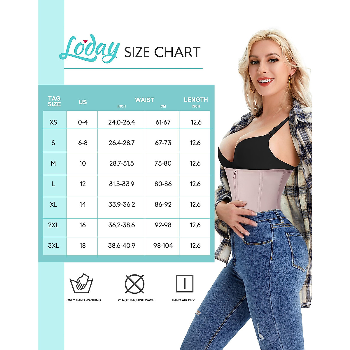 LODAY Waist Trainer Corset for Women Tummy Control Sport Workout Body Shaper Beige (XS, Beige(Zip and Hooks))