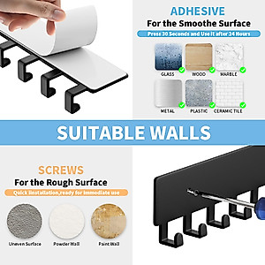 GTK Key Holder for Wall, Key Hooks with 10 Hooks, Wall Mounted Key Holder for Hallway, Self Adhesive Key Rack(Black)