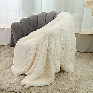 YOU SA Super Soft Shaggy Faux Fur Blanket Ultra Plush Decorative Throw Blanket 51''*63'',Cream White