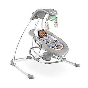 Ingenuity InLighten 2-in-1 Baby Swing & Rocker with Vibrations, Swivel Seat, Easy-Fold, Sounds & Lights, 0-9 Months Up to 20 lbs (Spruce)
