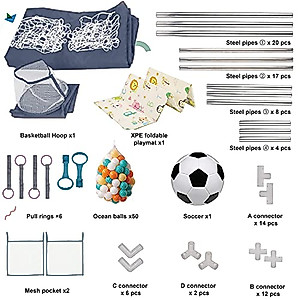 BABY K Baby Playpen with Mat (Pink 71"×47"×26") - Baby Ball Pit Playpen for Babies & Toddlers with Basketball Hoop & Soccer Net - Gated Playyard for Babies and Toddlers for Indoor Or Outdoor