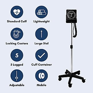BV Medical Clock Mobile Rolling Stand Manual Blood Pressure Monitor Aneroid Sphygmomanometer