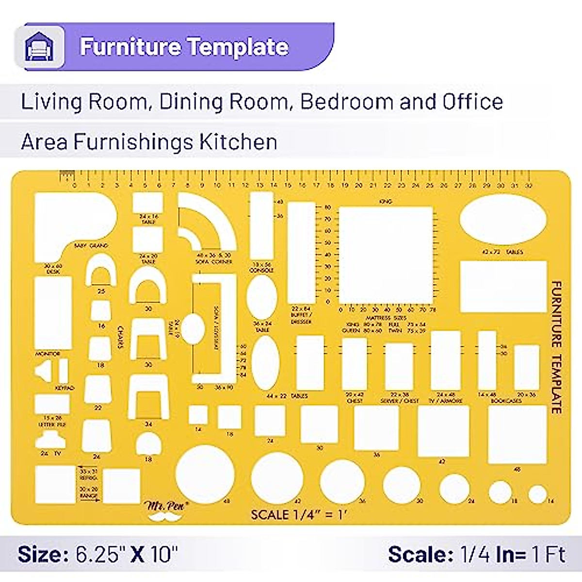 Mr. Pen- House Plan, 3 Pack, Orange, Interior Design and Furniture Templates, Drafting Tools and Ruler Shapes for Architecture, Drafting Tools, Architecture Supplies, Drafting Templates