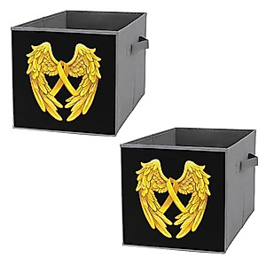 Yellow Sarcoma Cancer Awareness Angel Foldable Storage Bins with Handles Storage Cubes Closet Organizer for Living Room Bedroom 2PCS