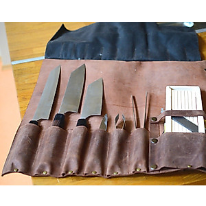 luvsecretlingerie Lightweight premium Leather Chef Knife Bag/Chef Knife Roll 8 Pockets Tan Leather