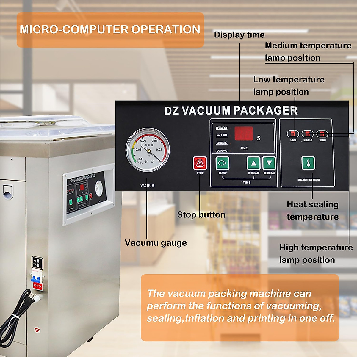 HayWHNKN Single Chamber Vacuum Packaging Machine 20inch Sealing Bar Commercial Food Vacuum Chamber Sealer Dry&Moist Food Dual