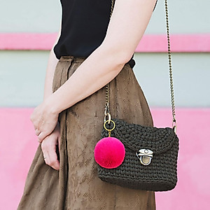 Hicarer 60 Pieces Colorful Poms Keychains Fluffy Ball Faux Fur Keyring for Women (3 Inch)