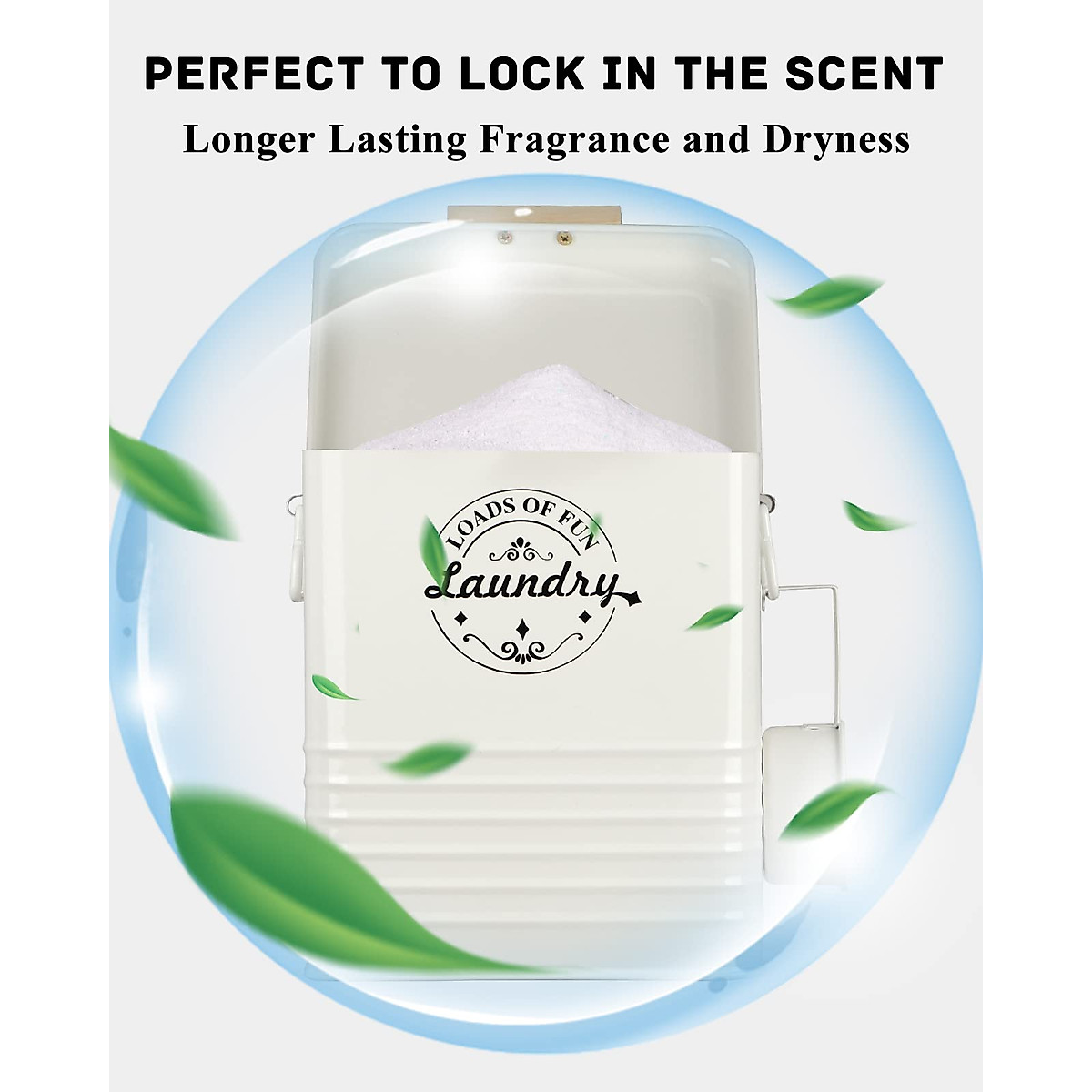 Laundry Detergent Powder Container Dispenser Holder for Laundry Room Organization. Metal Laundry Soap Dispenser with Scoop and Lid. Modern Farmhouse Laundry Room Decor and Accessories (Cream)