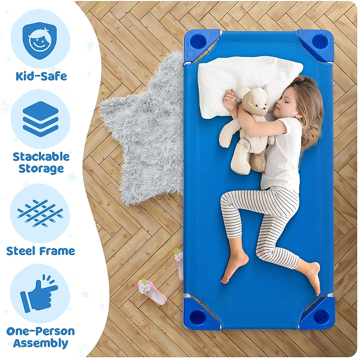Houseables Daycare Cots, Kids Cot, Toddler Cot, Cots For Kids, Preschool Cots, Cot Bed For Kids, Child Cot, Nap Cots, Toddler Sleeping Cot, Childrens Cots For Sleeping, Portable & Stackable Cots, 6 PK