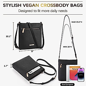 BOSTANTEN Crossbody Bags for Women Designer Cell Phone Multi Pockets Cross Body Purses Shoulder Handbags Ladies Black