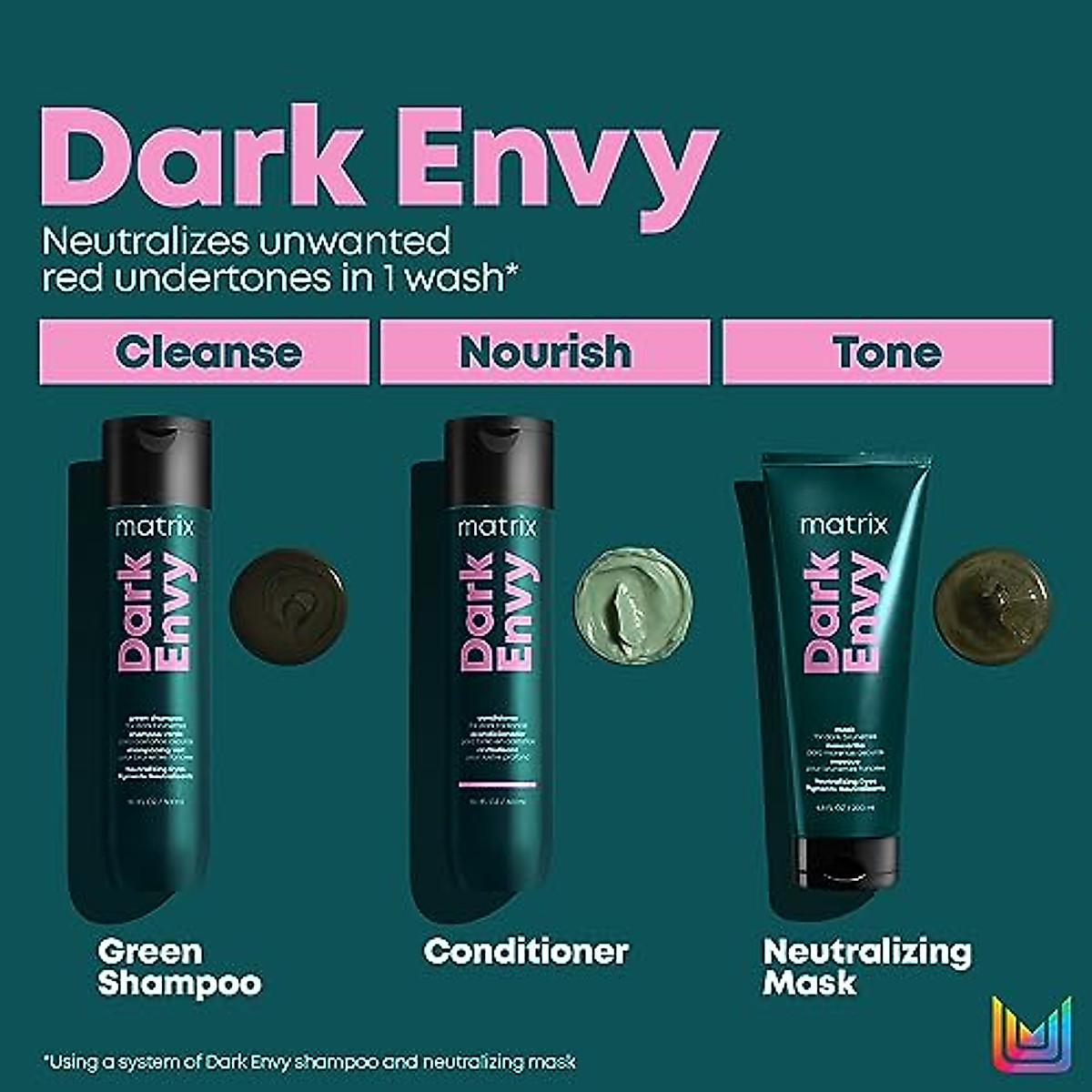 Matrix Dark Envy Color-Depositing Green Shampoo | For Neutralizing Red Undertones in Dark Brown or Black Hair | Cool, Glossy Finish | Salon Shampoo | Packaging May Vary | 10.1 Fl. Oz. | Vegan
