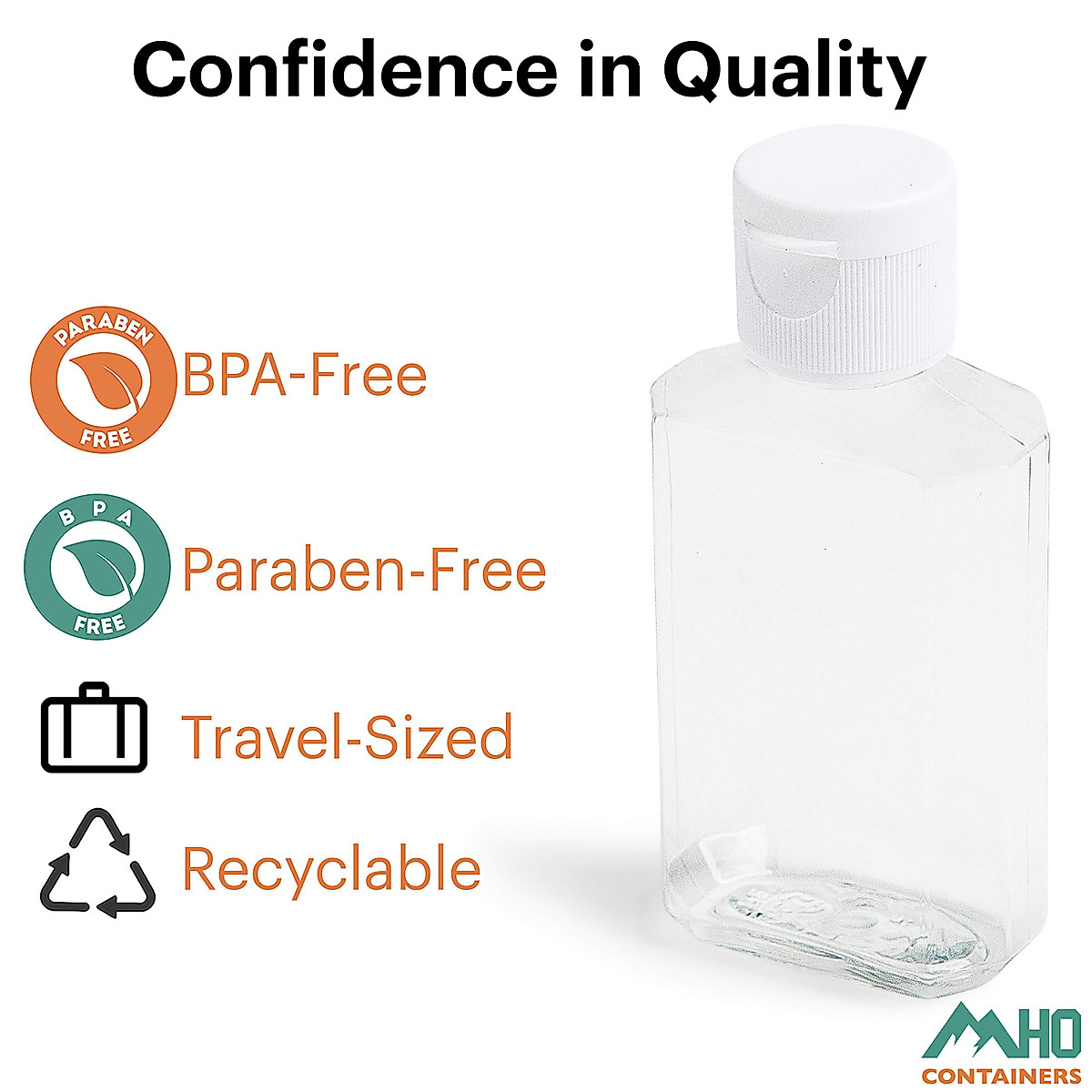MHO Containers | Clear, Refillable Flip-Top Bottles | BPA/Paraben-Free, 2 fl oz (60 mL) — Set of 20