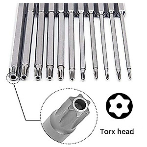 aiyun 11-Piece Torx Security Bit Set, S2 Steel Magnetic Security Screwdriver Set 3 Inch Star Screwdriver for Shark Vacuum T6-T40 (75mm Length)
