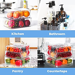 Clear Fridge Organizer Bins - 10 pcs Refrigerator Organizers and Storage Set for Fridge, Freezer, Kitchen, Stackable Pantry Organizer Bins - Includes Pack of 20 Food Bags - Ideal for Food & Drinks