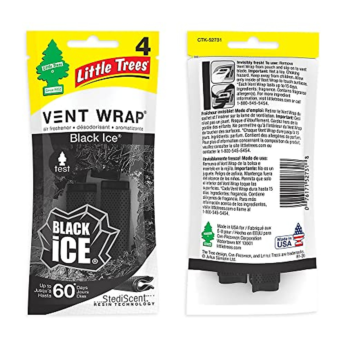 LITTLE TREES Car Air Freshener. Vent Wrap Provides Long-Lasting Scent, Slip on Vent Blade. Black Ice, 16 Air Fresheners