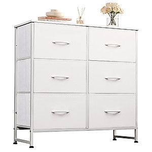 WLIVE Fabric Dresser for Bedroom, 6 Drawer Double Dresser, Storage Tower with Fabric Bins, Chest of Drawers for Closet, Living Room, Hallway, White