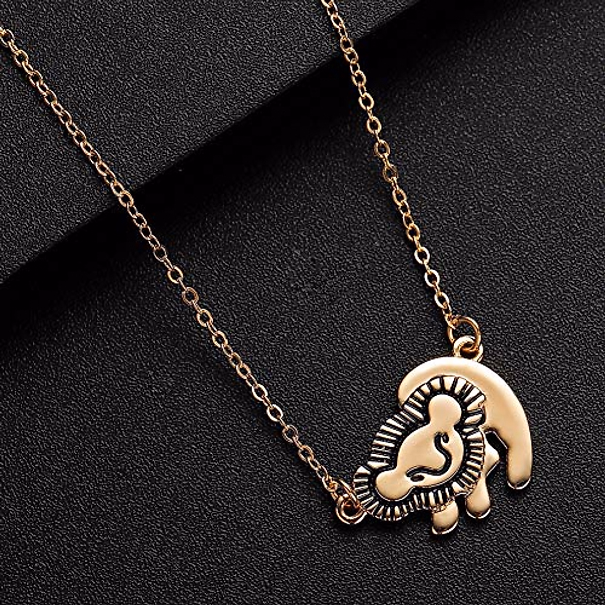 HANRESHE Lion King Necklace Pendant Trendy Jewelry Initial Gold Chain Gift Women Custom Name Necklace Women Gift (Gold)