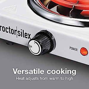 Proctor Silex Electric Single Burner Cooktop, Compact and Portable, Adjustable Temperature Hot Plate, 1200 Watts, 34106, White & Stainless