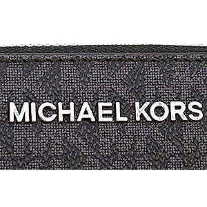 Michael Kors Jet Set Travel Continental Zip Around Leather Wallet Wristlet (Black PVC/Silver Hardware)