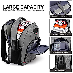 Liokesa Laptop Backpack for Men, School Backpack for Teen Boys with USB Charging Port, Travel Water Resistant Students Book Bags, Large College Work Back Pack Fit 15.6 Inch Laptop, Grey