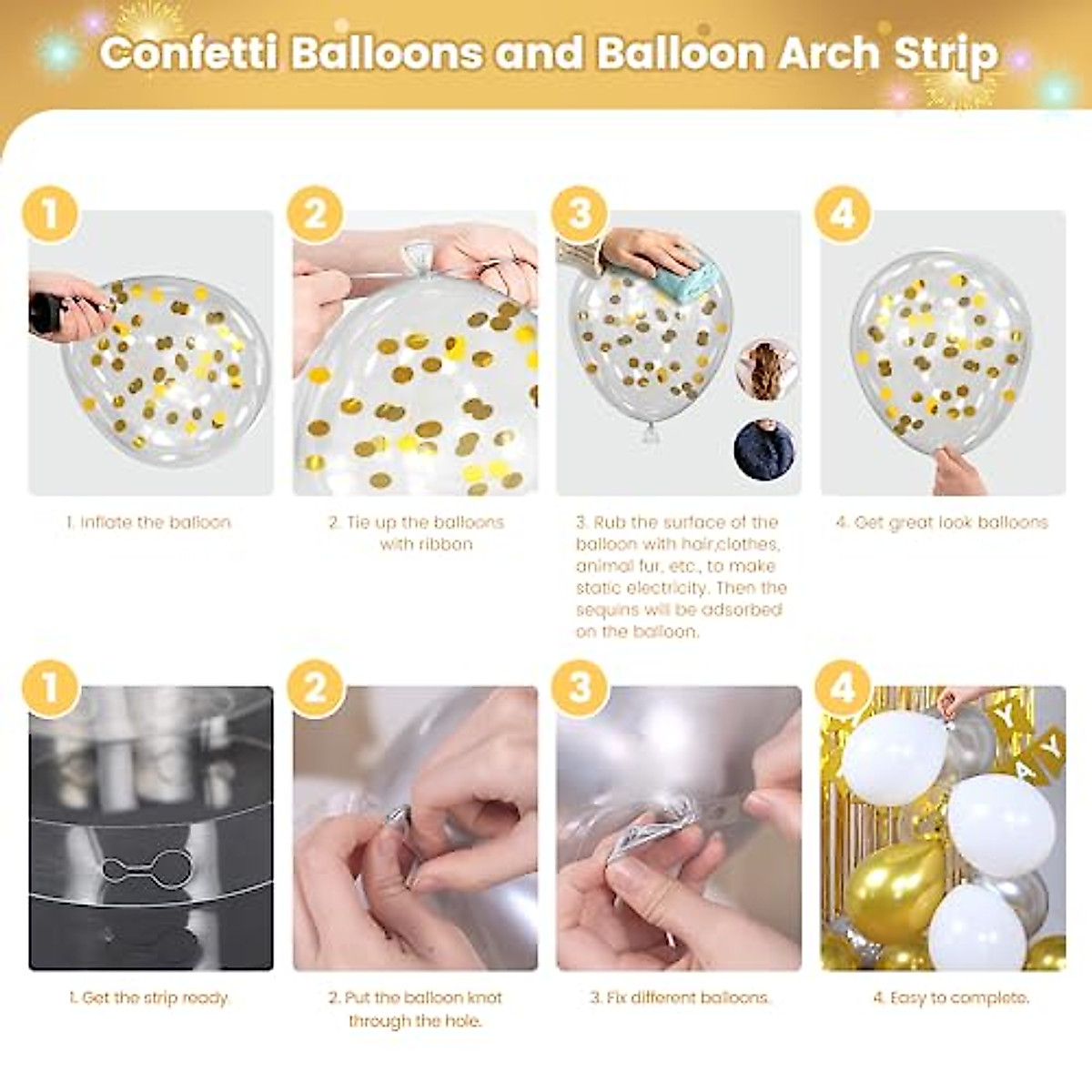 Birthday Decorations for Women Girls | White Gold Birthday Party Decorations | Happy Birthday Decorations | Happy Birthday Banner(Pre-Strung) | Birthday Balloons Arch, Foil Curtain,Hanging Swirl