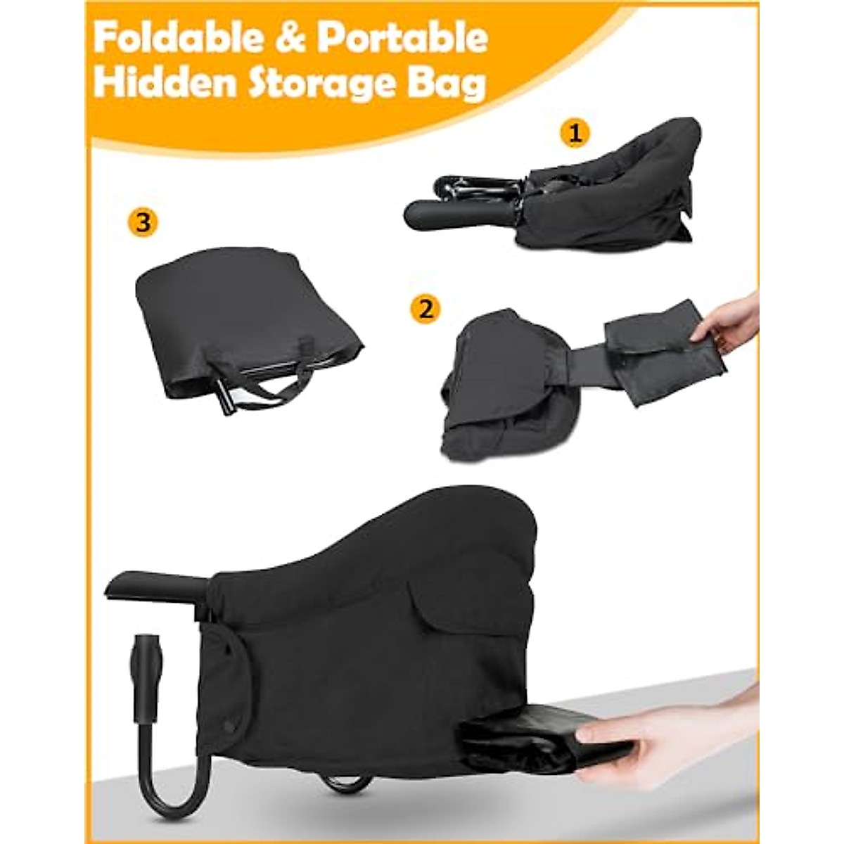 ATHRADIES Hook on High Chair with Mat, Clip on High Chairs for Babies and Toddlers, High Chair That Attaches to Table, Portable High Chair for Travel, Travel High Chair with Carrying Bag,Black