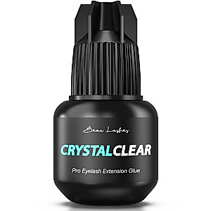 Crystal Clear Professional Eyelash Extension Glue | Super Strong Clear Lash Adhesive for Long Lasting Semi Permanent Individual Lash Eyelash Extensions | 1-2s Fast Drying / 7 Weeks Retention