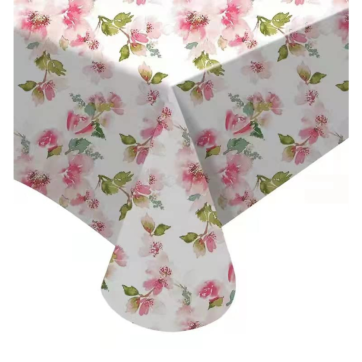 Cerulean Vinyl Tablecloth with Flannel Backing Waterproof Oil-Proof, PVC Table Cloth Stain-Resistant Wipeable Rectangle Table Cover for Indoor and Outdoor- Size: (Cherry Blossom, 52"x70")