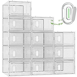 SIMPDIY Shoe Box, 12 Pack Shoe Storage Boxes Clear Plastic Stackable, Shoe Organizer Containers with Lids for Size 10