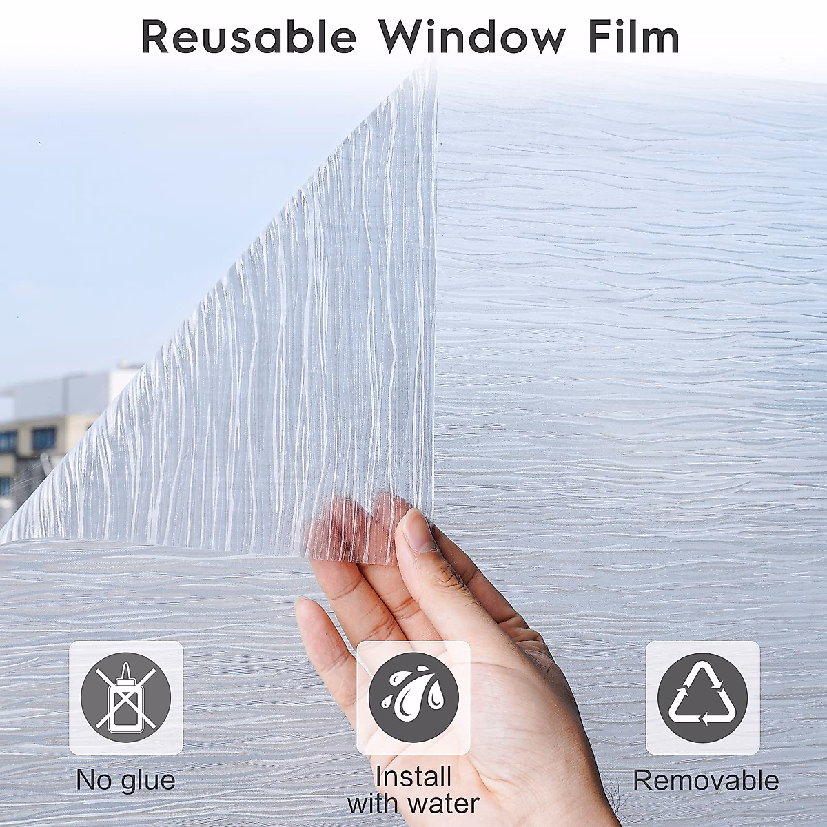 rabbitgoo Window Privacy Film Frosted Glass Film Removable Vinyl Door Coverings UV Blocking Decorative Static Cling Non-Adhesive Window Clings Sticker for Home Decor, 11.8 x 78.7 Inches