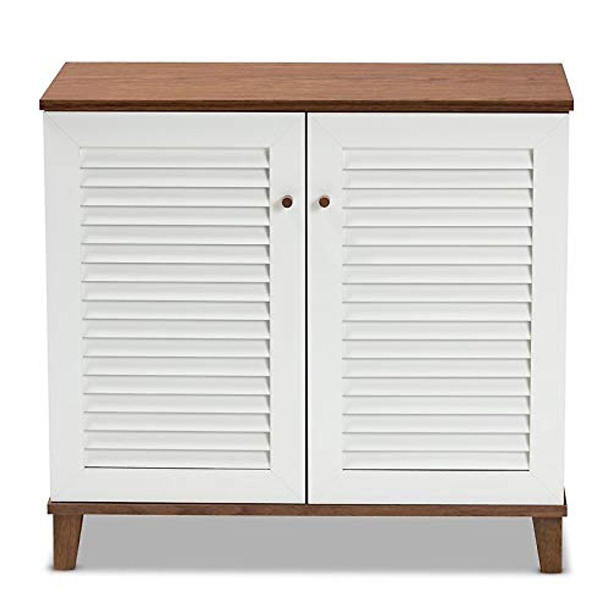 Baxton Studio Coolidge Modern and Contemporary White and Walnut Finished 4-Shelf Wood Shoe Storage Cabinet