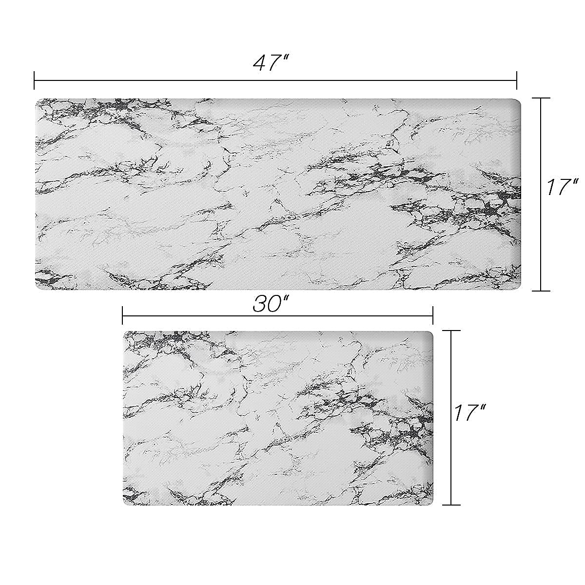 Asvin Kitchen Mat Set of 2 Pieces, Anti Fatigue Cushioned Kitchen Rug for Floor, Non-Slip PVC Waterproof Heavy Duty Sink Mat for Home, Office, Laundry, 17"x30"+17"x47"