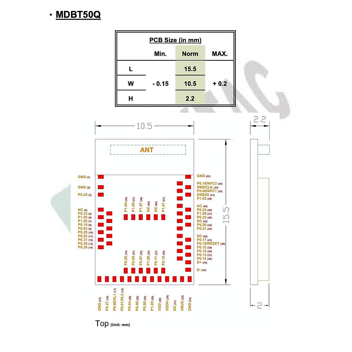MDBT50Q-512K (3pcs Pak) nRF52833 42 GPIO Module