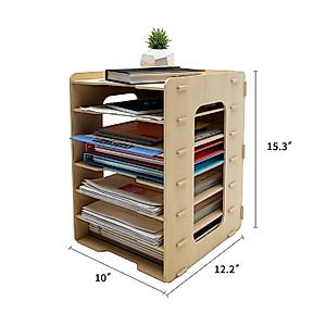 PUNCIA 7Tiers Lengthways Wood Office Paper Organizer for Desk Desktop File Holder Stackable Letter Tray Legal A4 Paper Sorter Document Book Magazine Mail Storage Shelf Rack Desk Literature Organizer