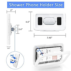 Shower Phone Holder. 480°Rotation Waterproof Shower Phone Case Wall Mount 6.8 inch for iPhone 13 12 Pro XR XS MAX Samsung Galaxy S21 All Smart Phone (White)