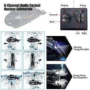 Tipmant Mini Remote Control Nuclear Submarine Toy RC Boat Electric Water Kids Birthday Gifts (Black)