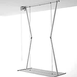 foxydry Mini, Ceiling Mounted Clothes Drying Rack, Pulley Clothesline, Vertical Folding Laundry Drying Rack (150 cm / 59.05 in, Grey)