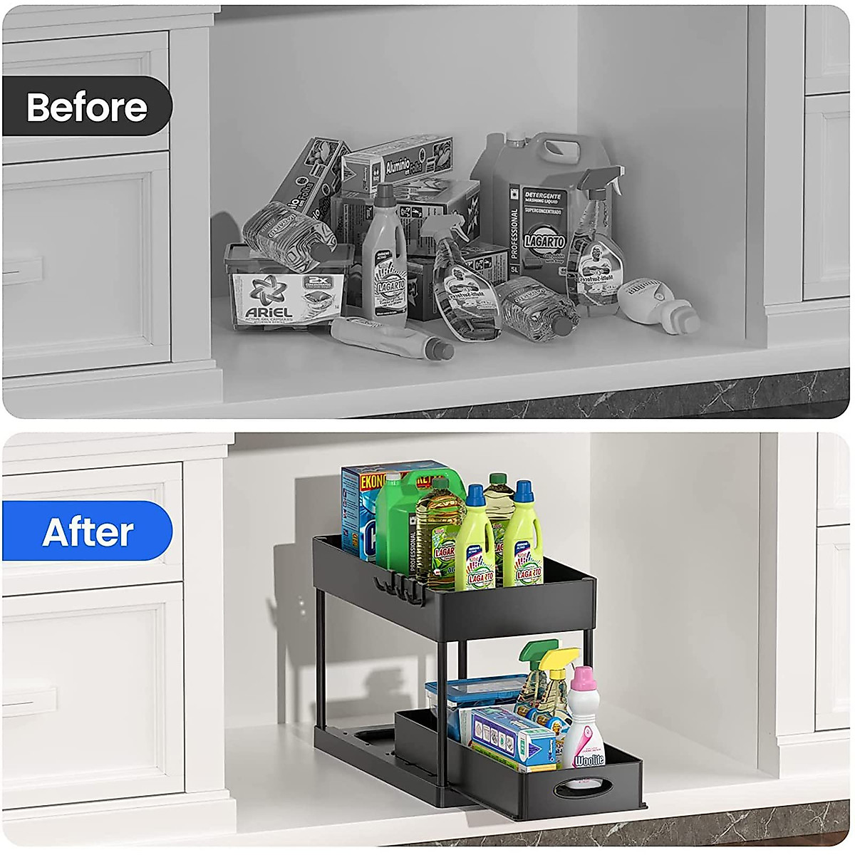 Under Sink Organizers and Storage 2 Tier Multi-purpose Sliding Under Cabinet Organizers and Storage Bathroom Cabinet Organizer Under Cabinet Basket