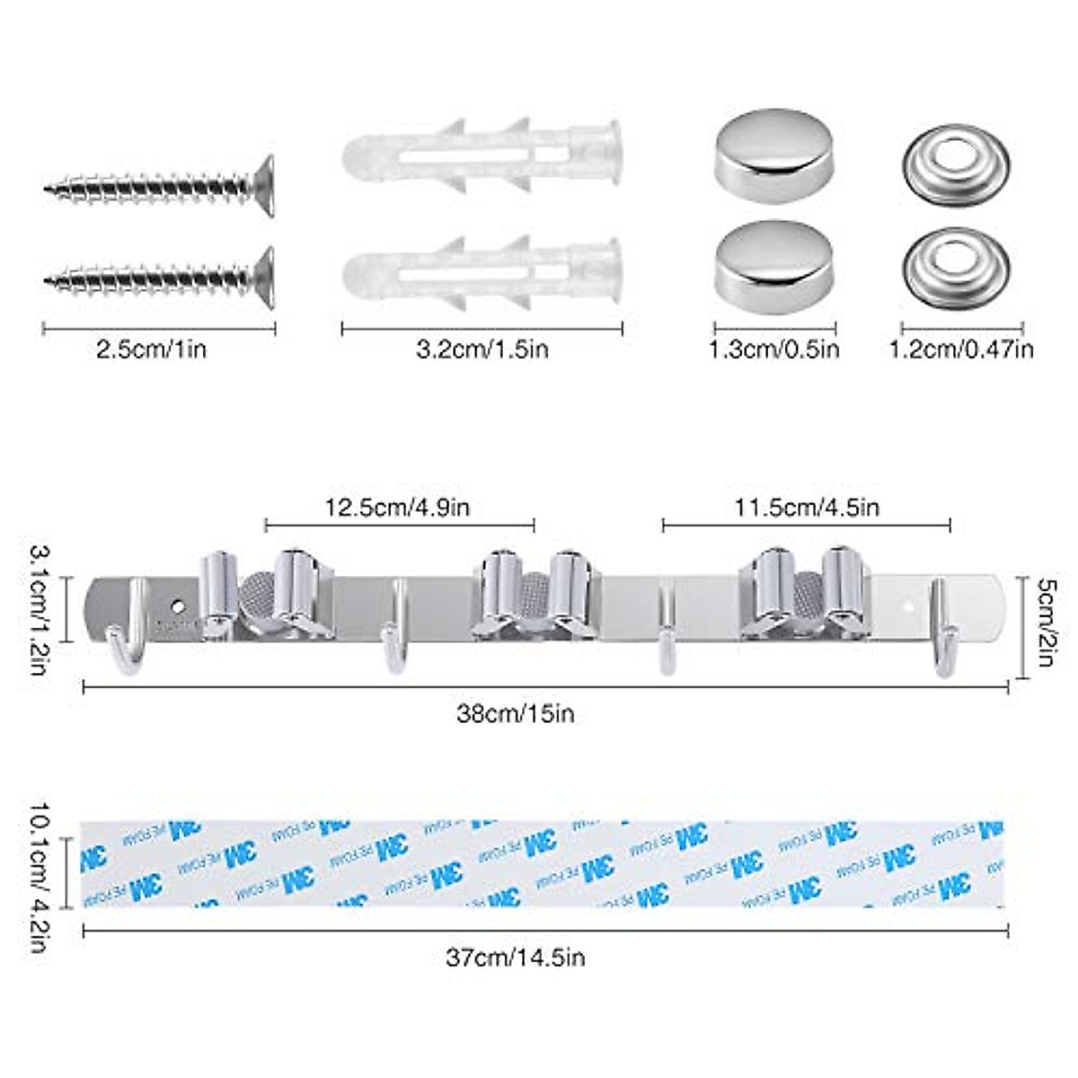 Rose Kuli 2 Pack Mop and Broom Holder, Wall Mounted Organizer Mop and Broom Storage Tool Rack with 6 Ball Slots and 8 Hooks for Garage, Garden, Laundry Room