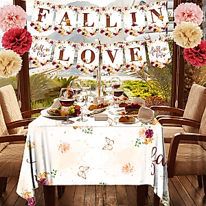 Fall in Love Party Decorations Fall Floral Pumpkin Decoration Set Includes Fall Tablecloths, Fall in Love Dinner Plate Boho Balloons Perfect for Bridal Shower Anniversary Engagement Party Decorations