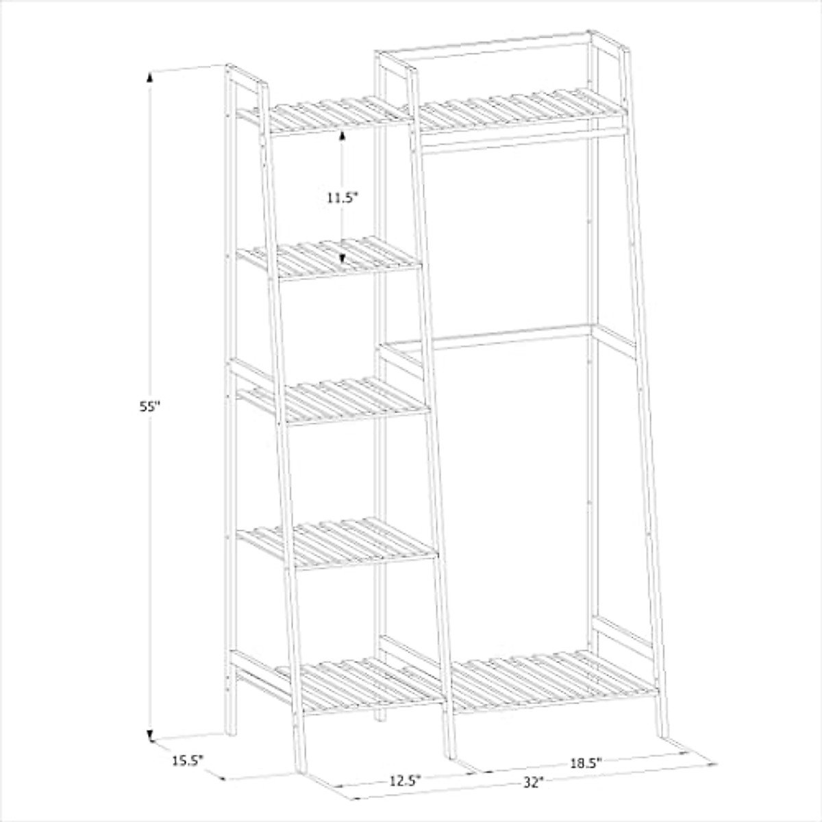 MoNiBloom Bamboo Clothing Rack with 5-Tier Storage Shelves Multi-Functional Garment Rack, Clothes Hanging Rack Stand for Bedroom Living Room, Natural