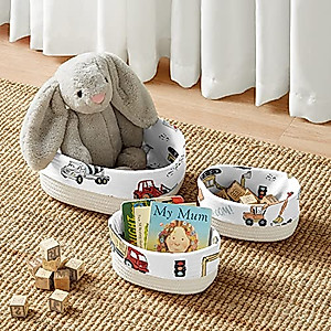 Sweet Jojo Designs Red Blue Construction Truck Boy Woven Storage Basket Set 3pc Cotton Rope Diaper Bins Baby Nursery Kids Closet Drawer Organizer Liner Transportation Bulldozer Grey Black and White