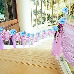 18pcs Tissue Hanging Paper Pom-poms, Hmxpls Flower Ball Wedding Party Outdoor Decoration Premium Tissue Paper Pom Pom Flowers Craft Kit (Blue & White), 8"/ 10"/ 12"