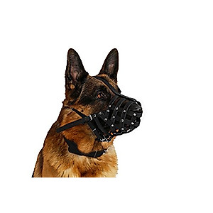 CollarDirect Dog Muzzle German Shepherd Dalmatian Doberman Setter Leather Basket Medium Large Breeds Black Brown (L, Black)