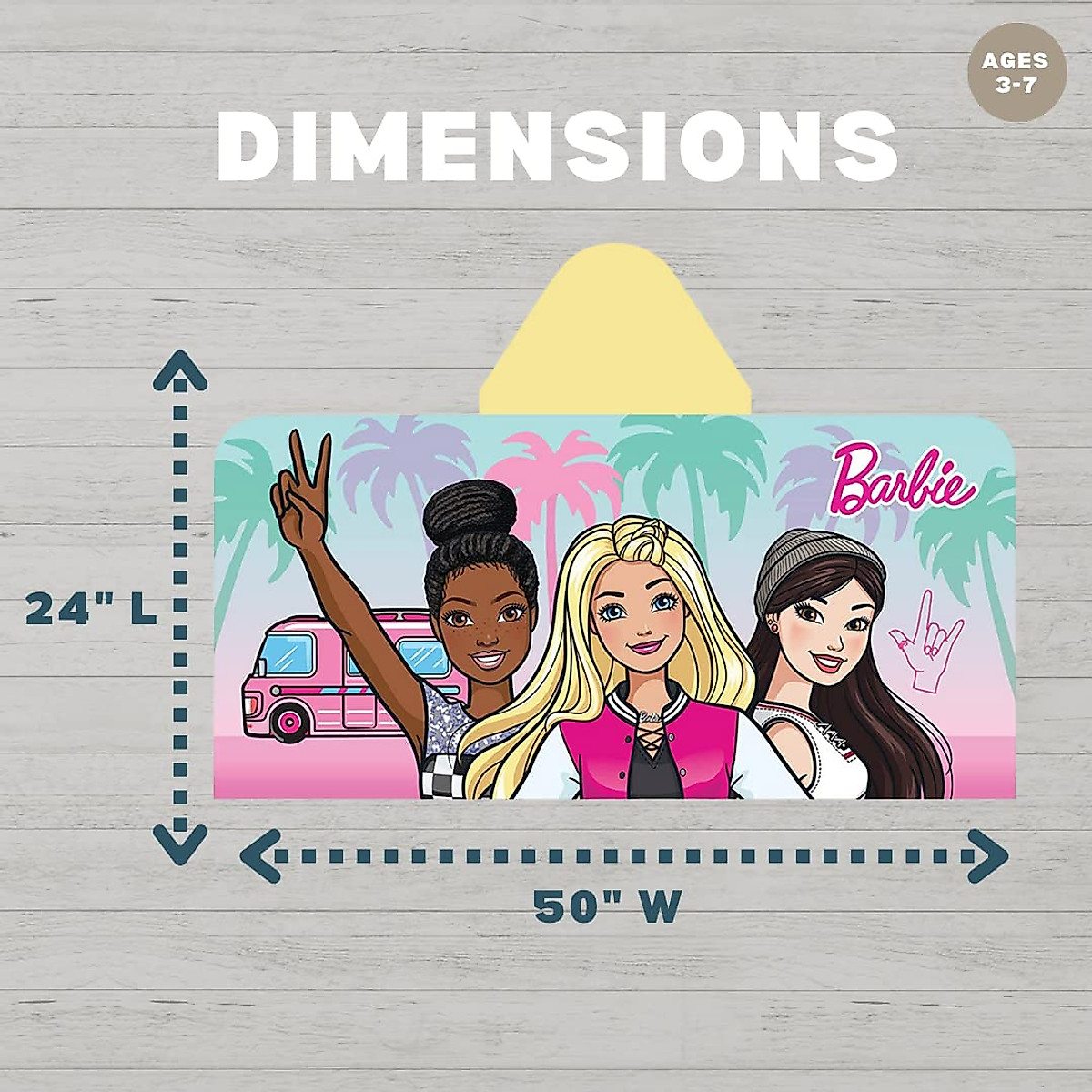 Barbie Bath/Pool/Beach Soft Cotton Terry Hooded Towel Wrap, 24 in x 50 in, By Franco Kids