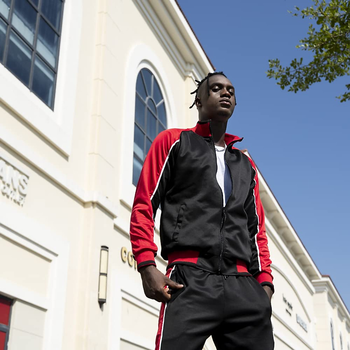 TOLOER Men's Tracksuit Set Sweatshirt Jogger Sweatpants Solid Patchwork Warm Sports Suit Black Medium