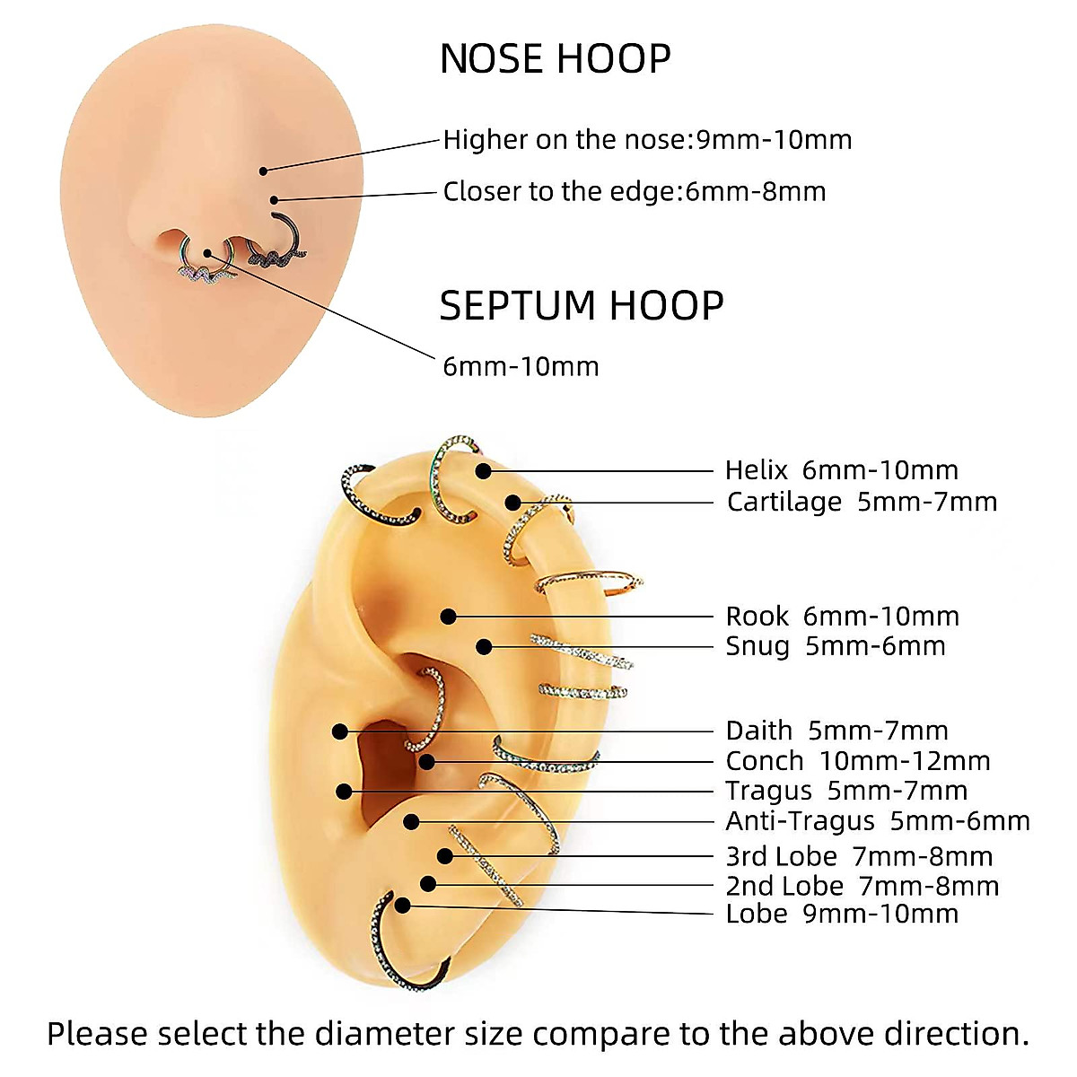 Yrogcu 20G Gold 12mm Hinged Nose Ring Hoop Double Row Diamonds Septum Piercing Jewelry Cartilage Earrings Stainless Steel Helix Earring Hoop Daith Lip Eyebow Belly Ring with Shiny Clear CZ